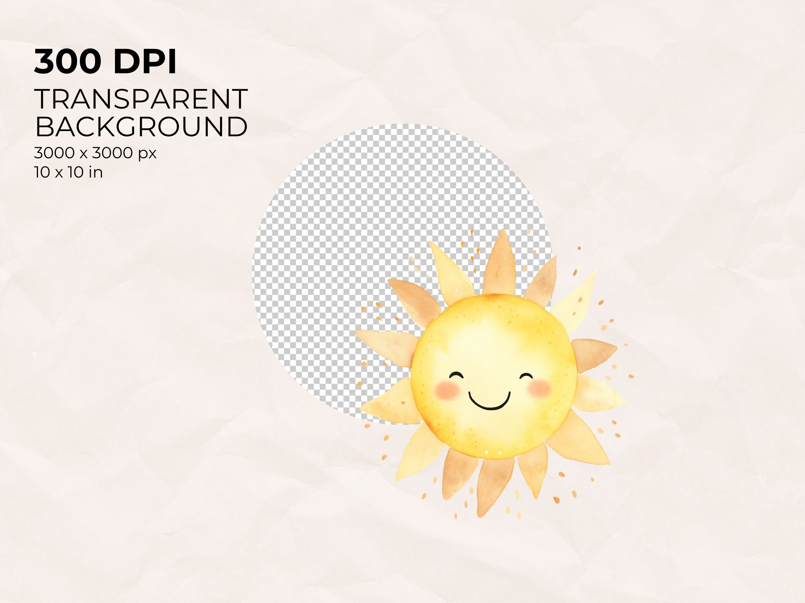 Watercolor Cute Sun Clipart 10 High Quality Pngs, Nursery Art, Digital ...