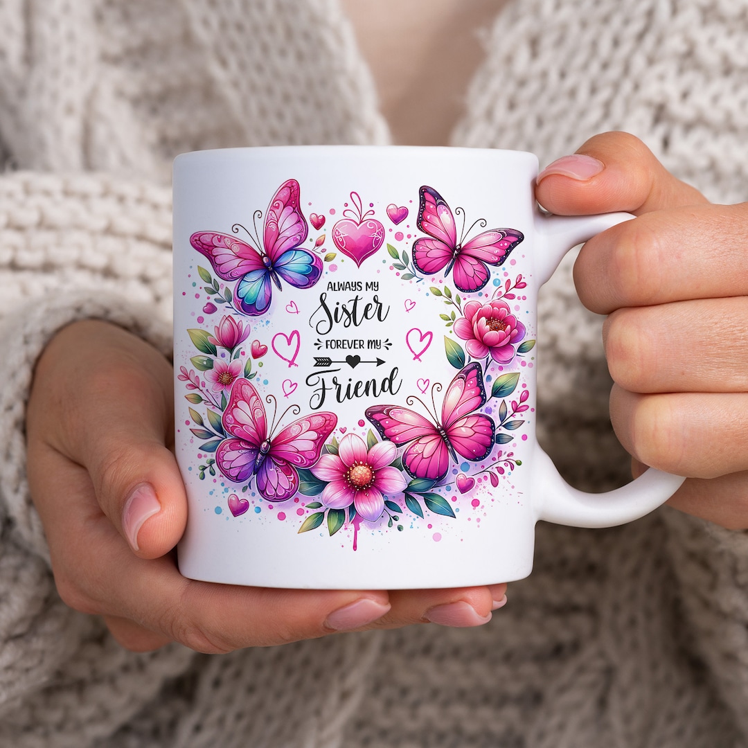 Sister Mug Wrap: Pink Butterfly Heart Design (PNG Digital Download) - Etsy