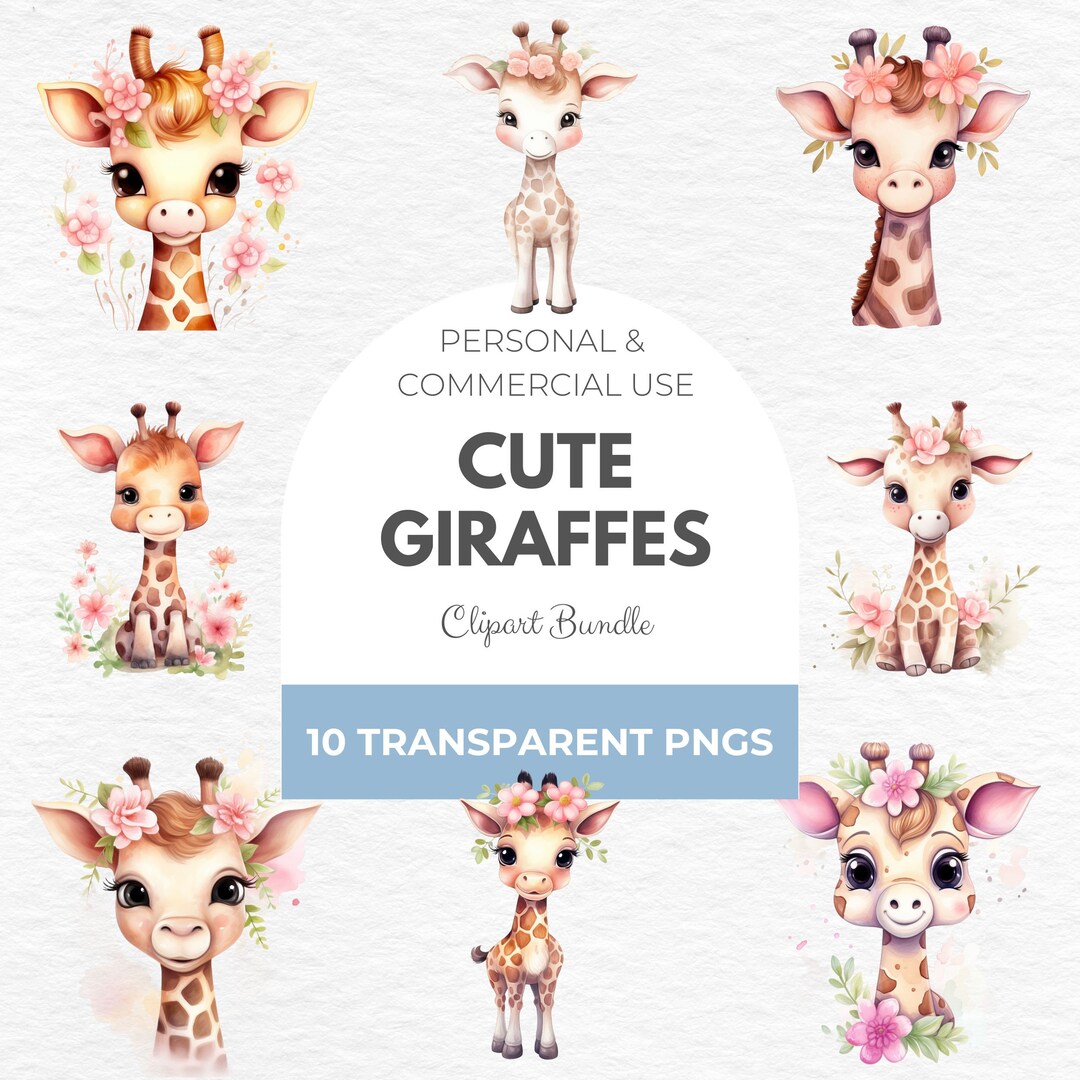 Watercolor Cute Giraffe Clipart Bundle - Safari Babyshower, Baby ...
