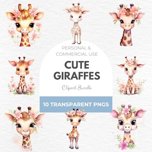 Watercolor Cute Giraffe Clipart Bundle - Safari Babyshower, Baby ...