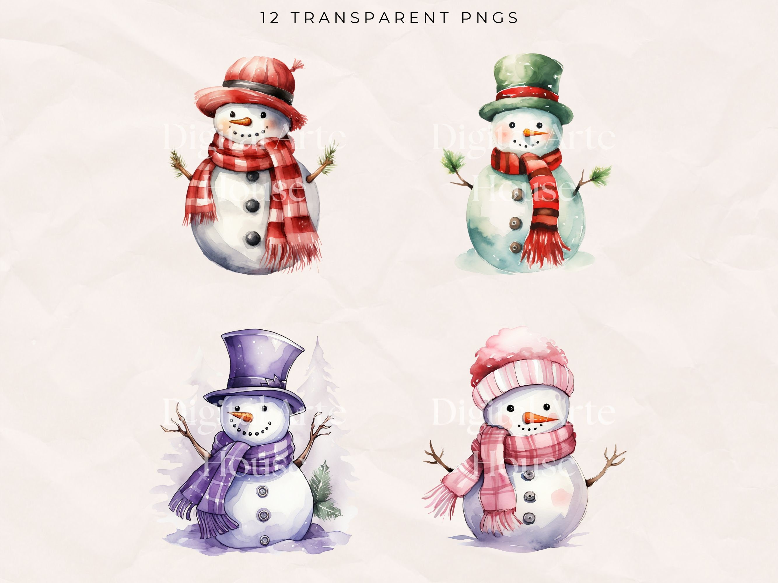 Watercolor Christmas Snowman Clipart Snowman PNG Winter - Etsy