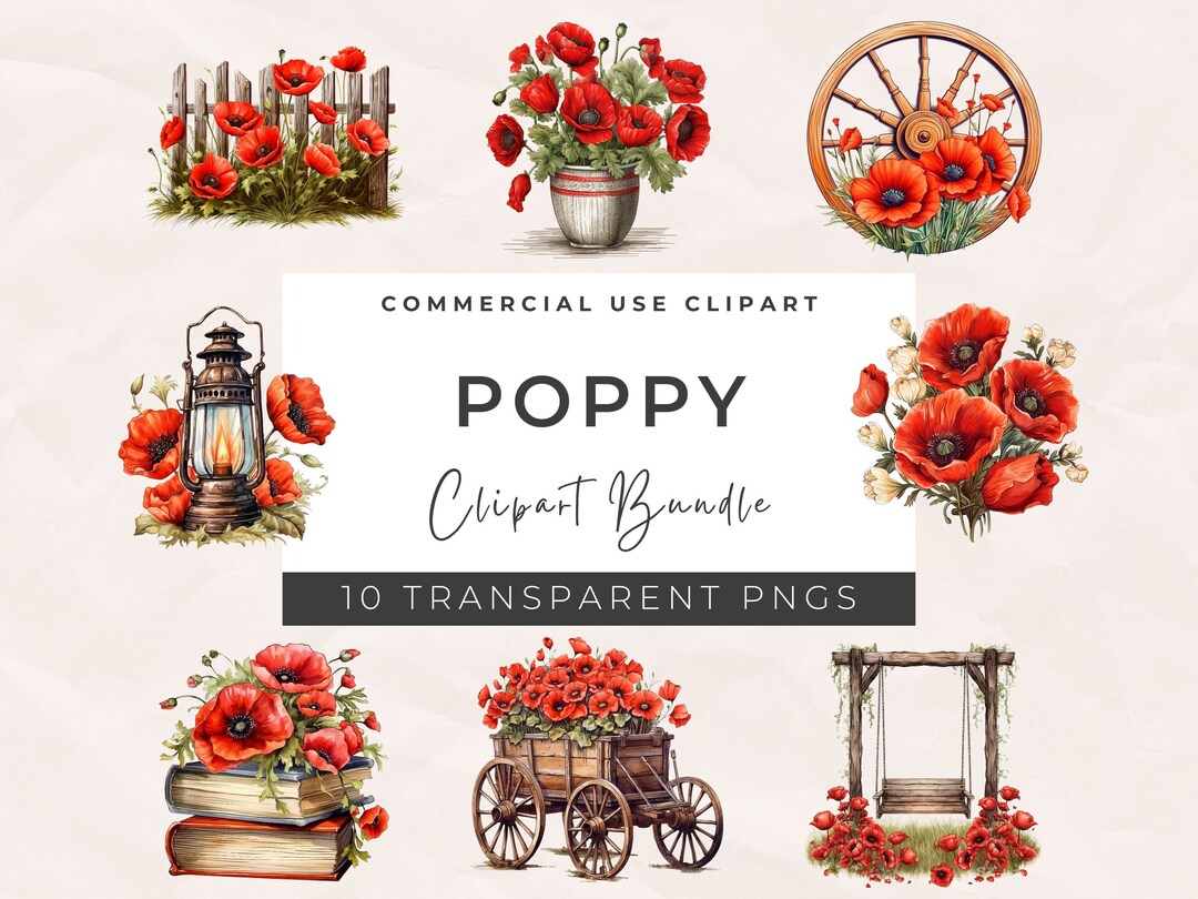 Watercolor Poppy Clipart - Floral California Poppy Flowers and Bouquets ...