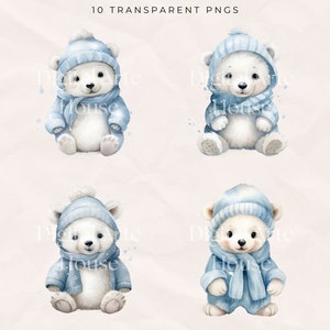 Watercolor Cute Polar Bears Clipart - Commercial Use Clip Art ...
