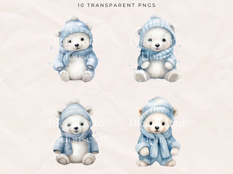 Watercolor Cute Polar Bears Clipart Commercial Use Clip Art, Watercolor ...