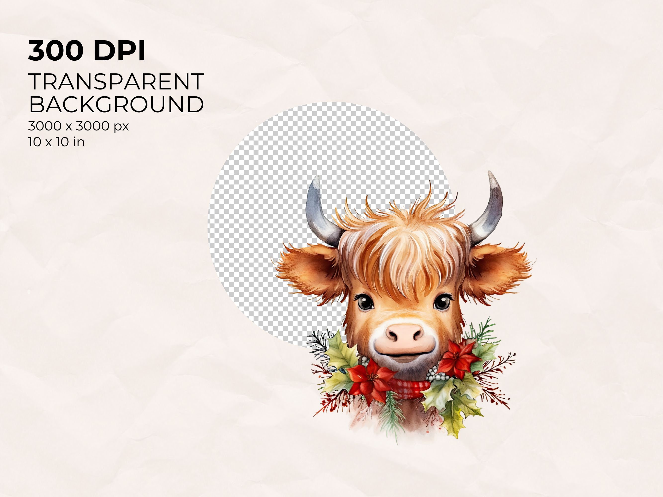 Watercolor Christmas Highland Cow Clipart Cow Art for Christmas Crafts ...