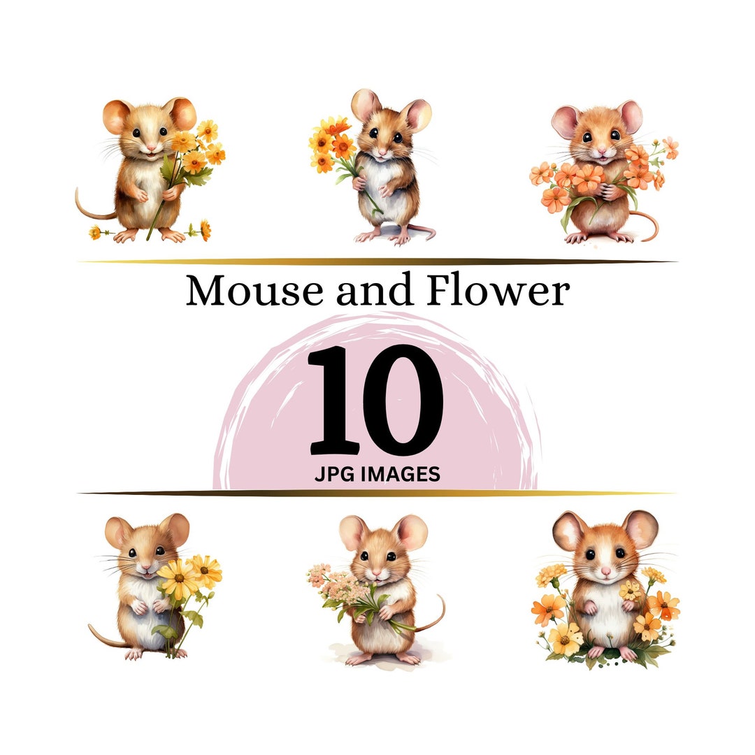 Mouse and Flower Clipart - 10 High Quality Jpgs - Digital Download ...