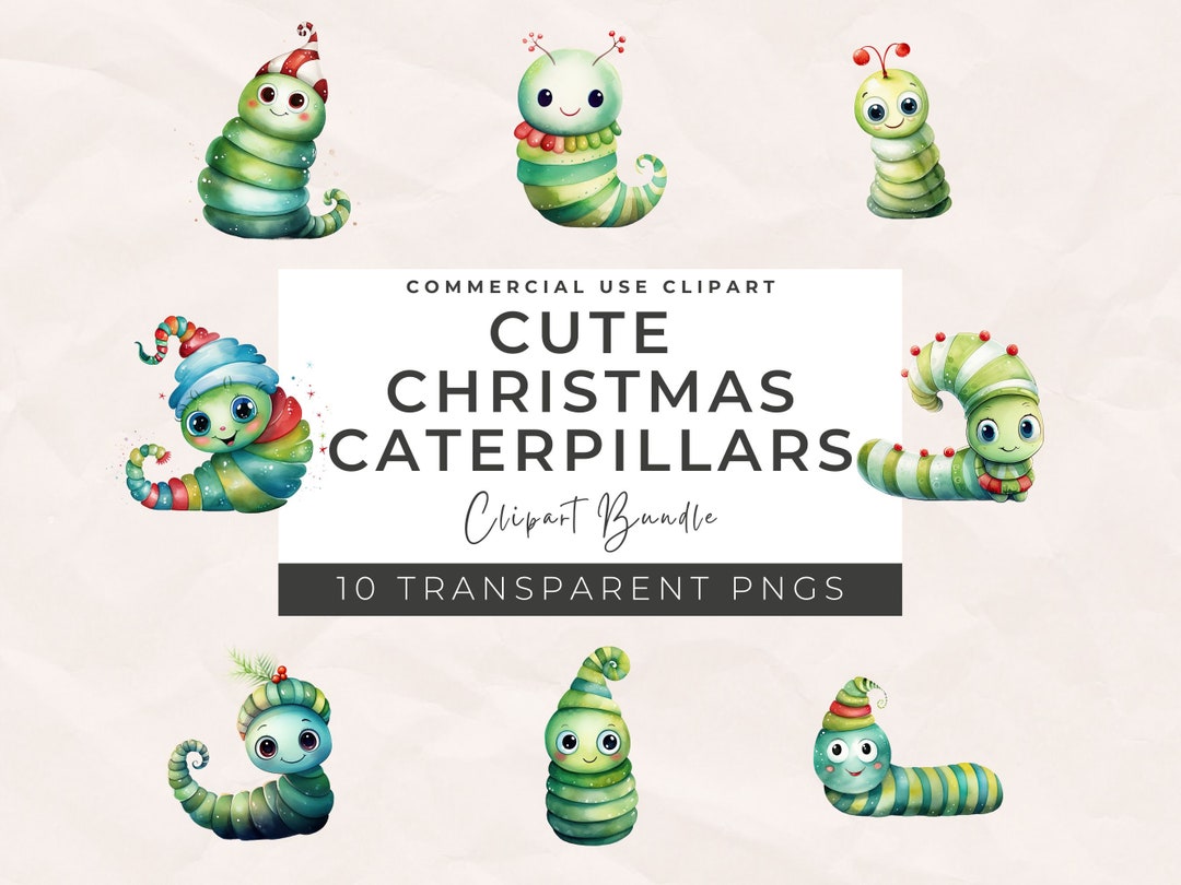 Watercolor Cute Caterpillar Clipart Bundle, Christmas PNG, Christmas ...