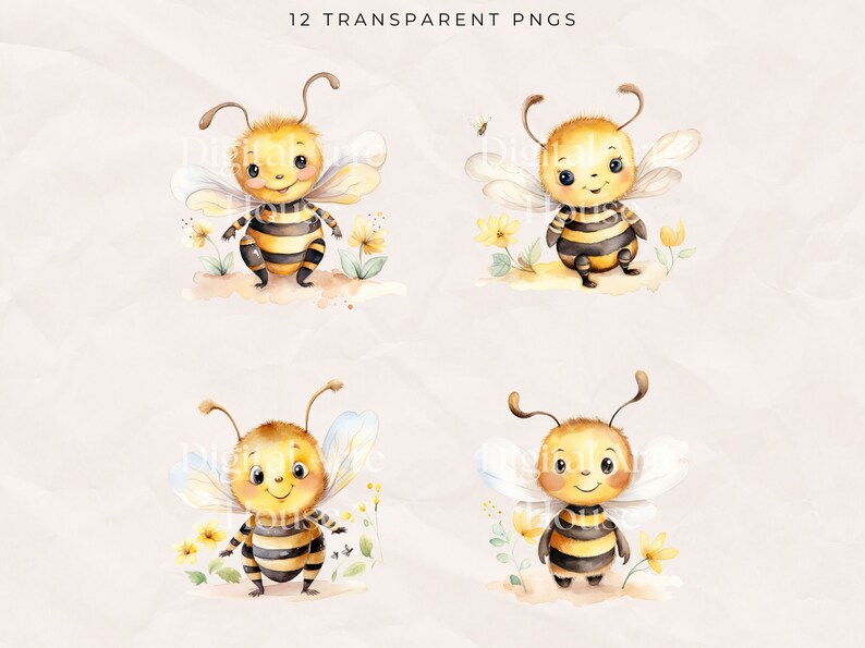 Watercolor Cute Bee Clip Art Bee PNG Bundle Honey Bee Art - Etsy