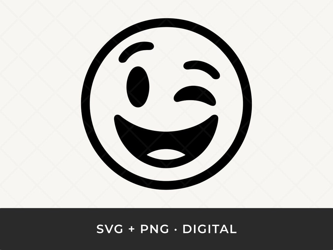 Winking Emoji Face SVG: Emoticon Clipart, Smiley Face Vector Cut File ...