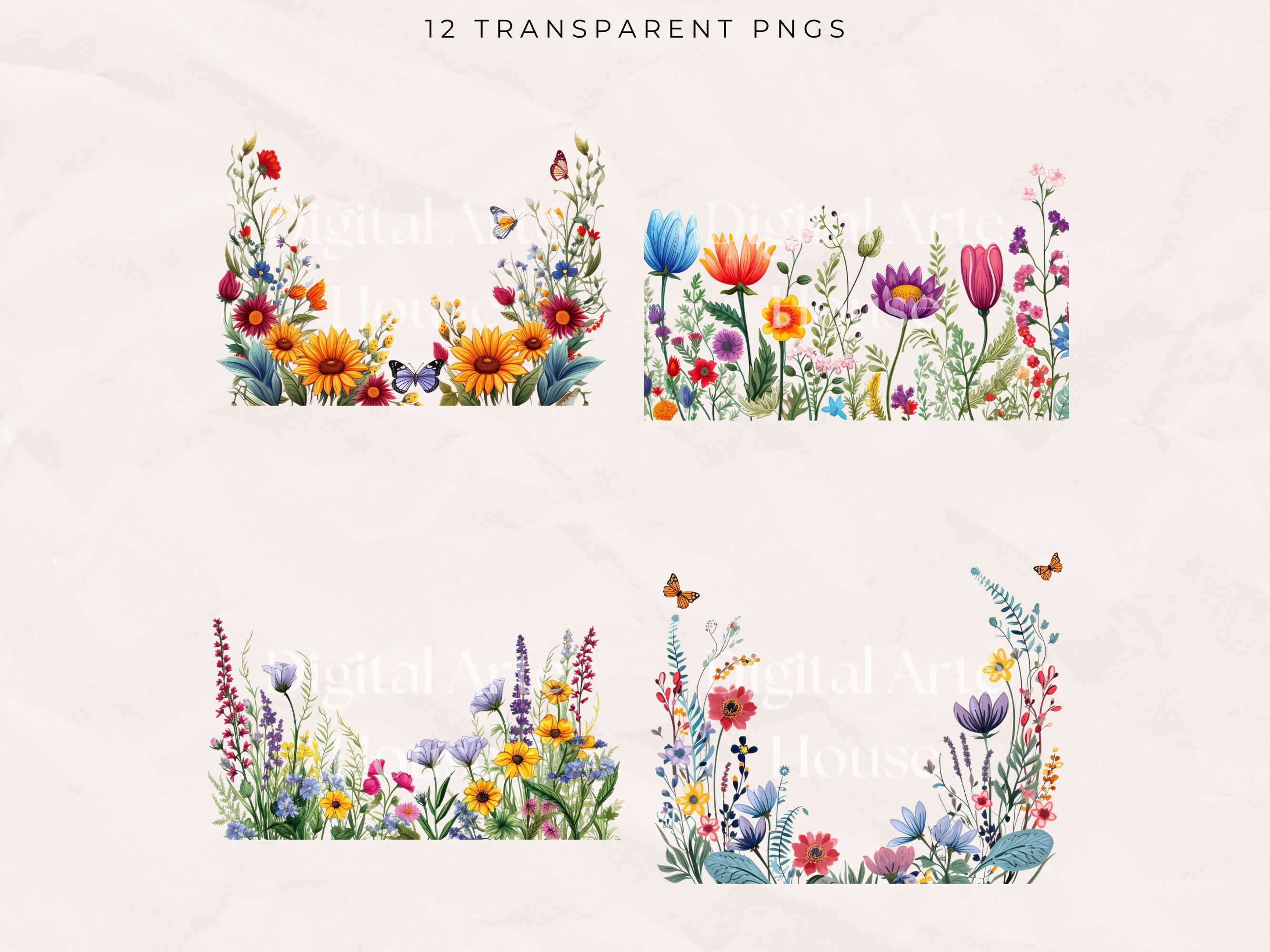 Wildflower Border Clipart Flower Border PNG - Etsy