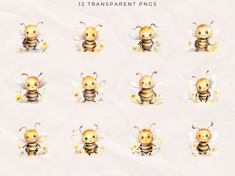 Watercolor Cute Bee Clip Art, Bee PNG Bundle, Honey Bee Art, Busy Bees ...