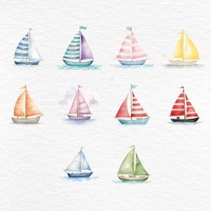 Watercolor Sailboats Clipart: Nautical PNG Graphics (digital Download ...