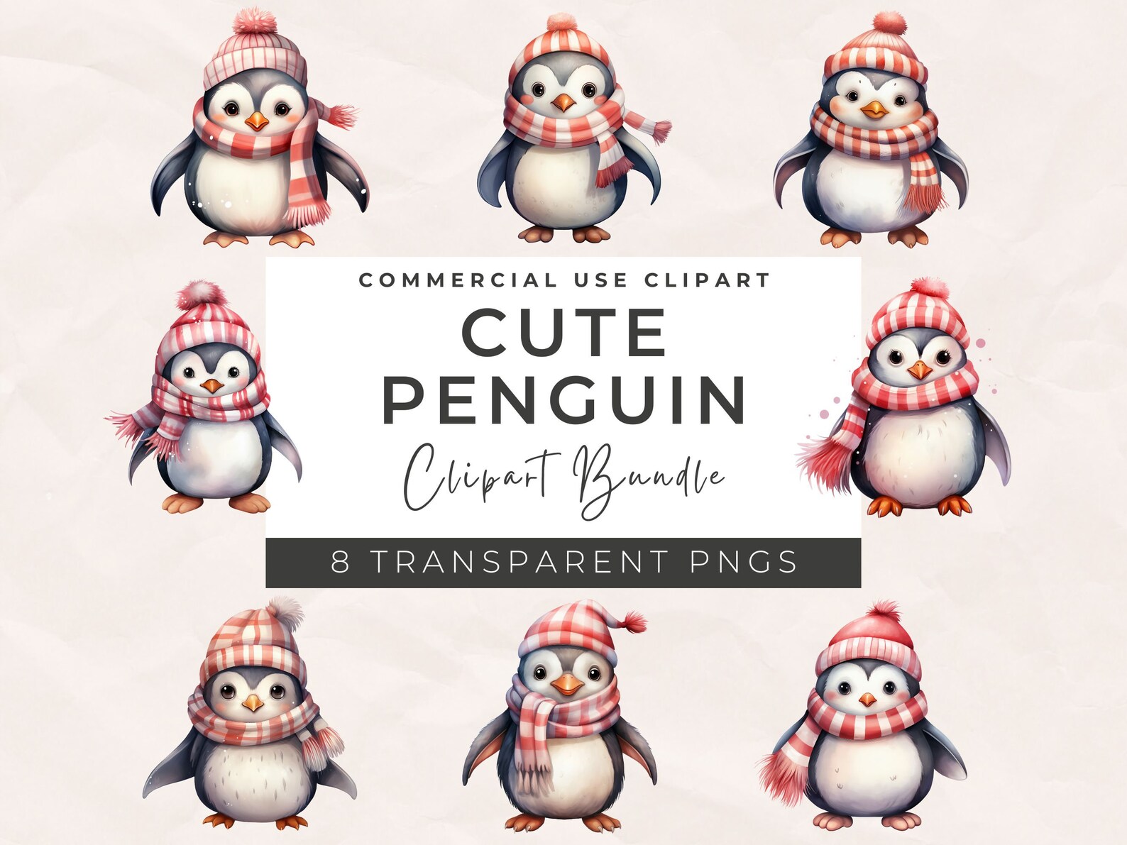 Christmas Penguin Clipart Bundle – Winter Holiday PNG Graphics (digital ...
