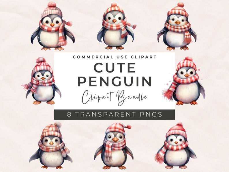 Christmas Penguin Clipart Bundle – Winter Holiday PNG Graphics (digital ...