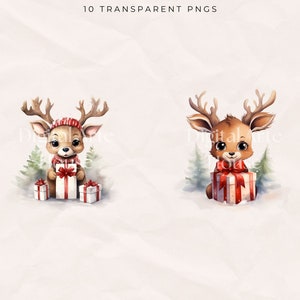 Watercolor Reindeer Clipart - Cute Reindeer PNG Santa's Reindeer ...