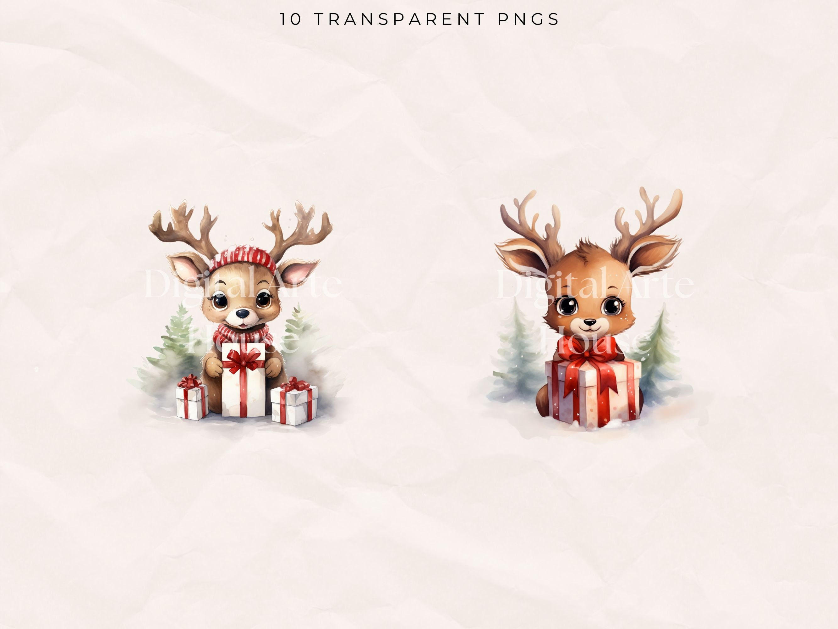 Watercolor Reindeer Clipart Cute Reindeer PNG Santa's - Etsy UK