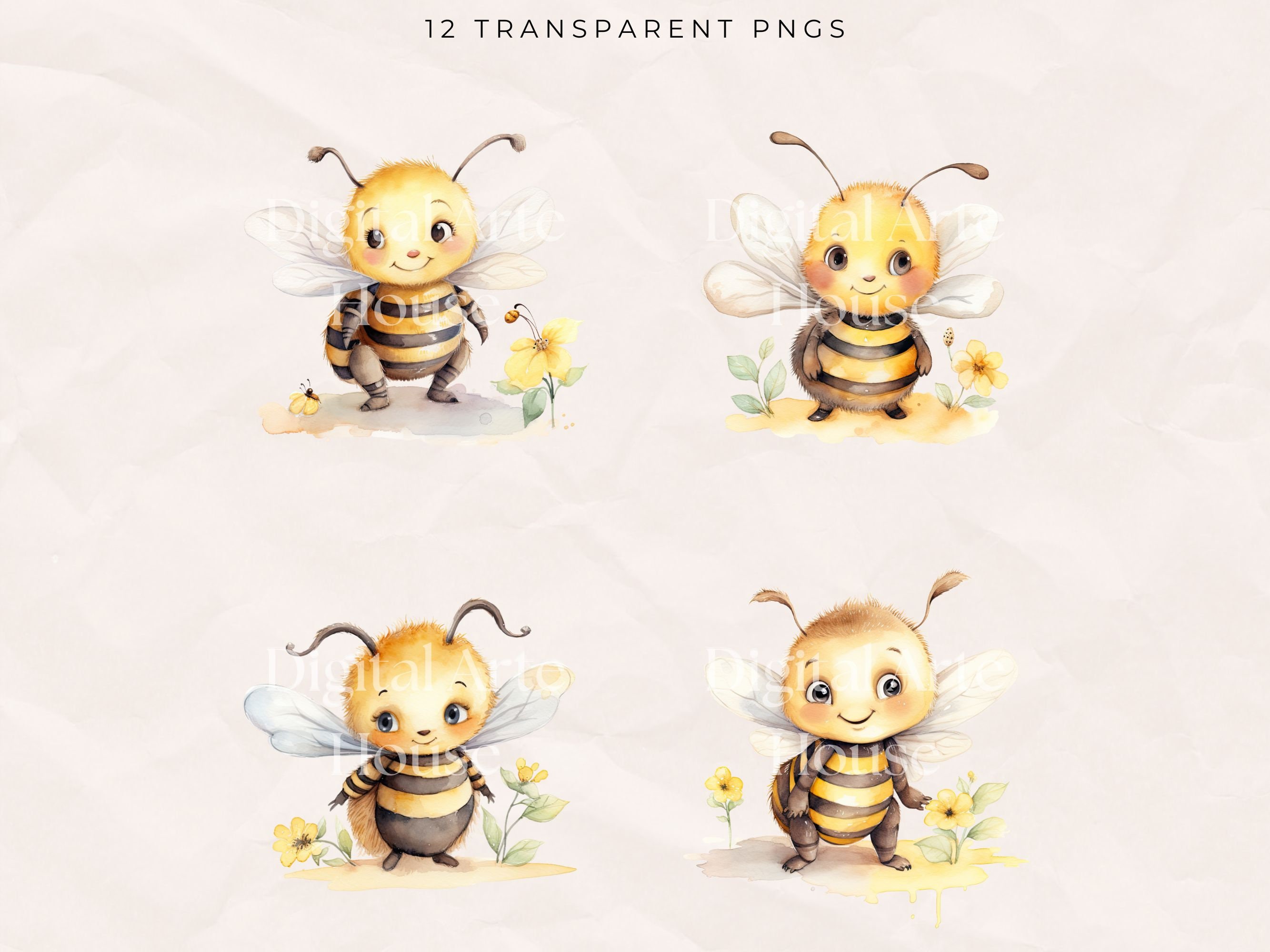 Watercolor Cute Bee Clip Art Bee PNG Bundle Honey Bee Art - Etsy