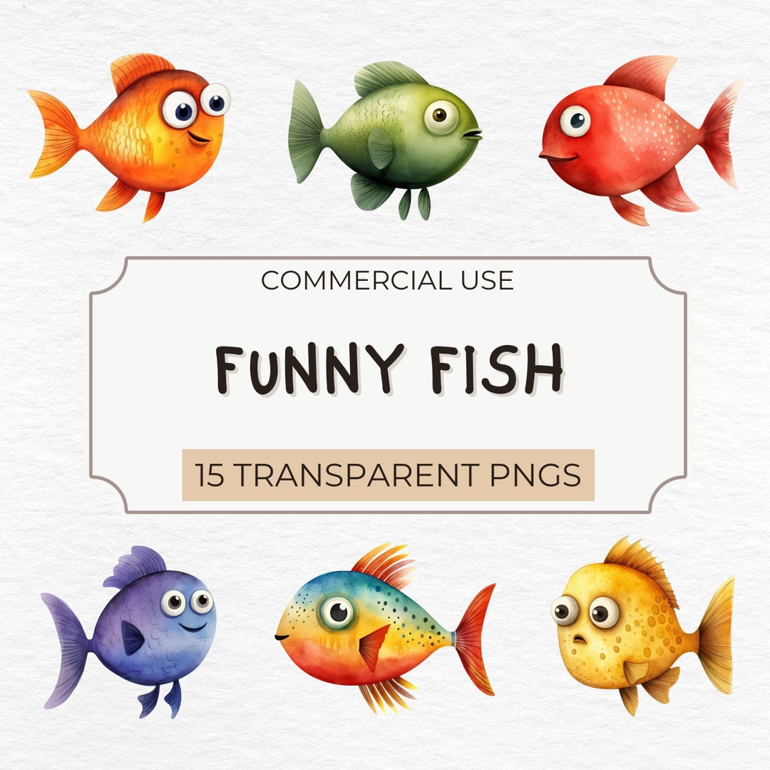 Watercolor Funny Fish Clipart - Funny Fish Graphics , Fish Bundle, Fish ...
