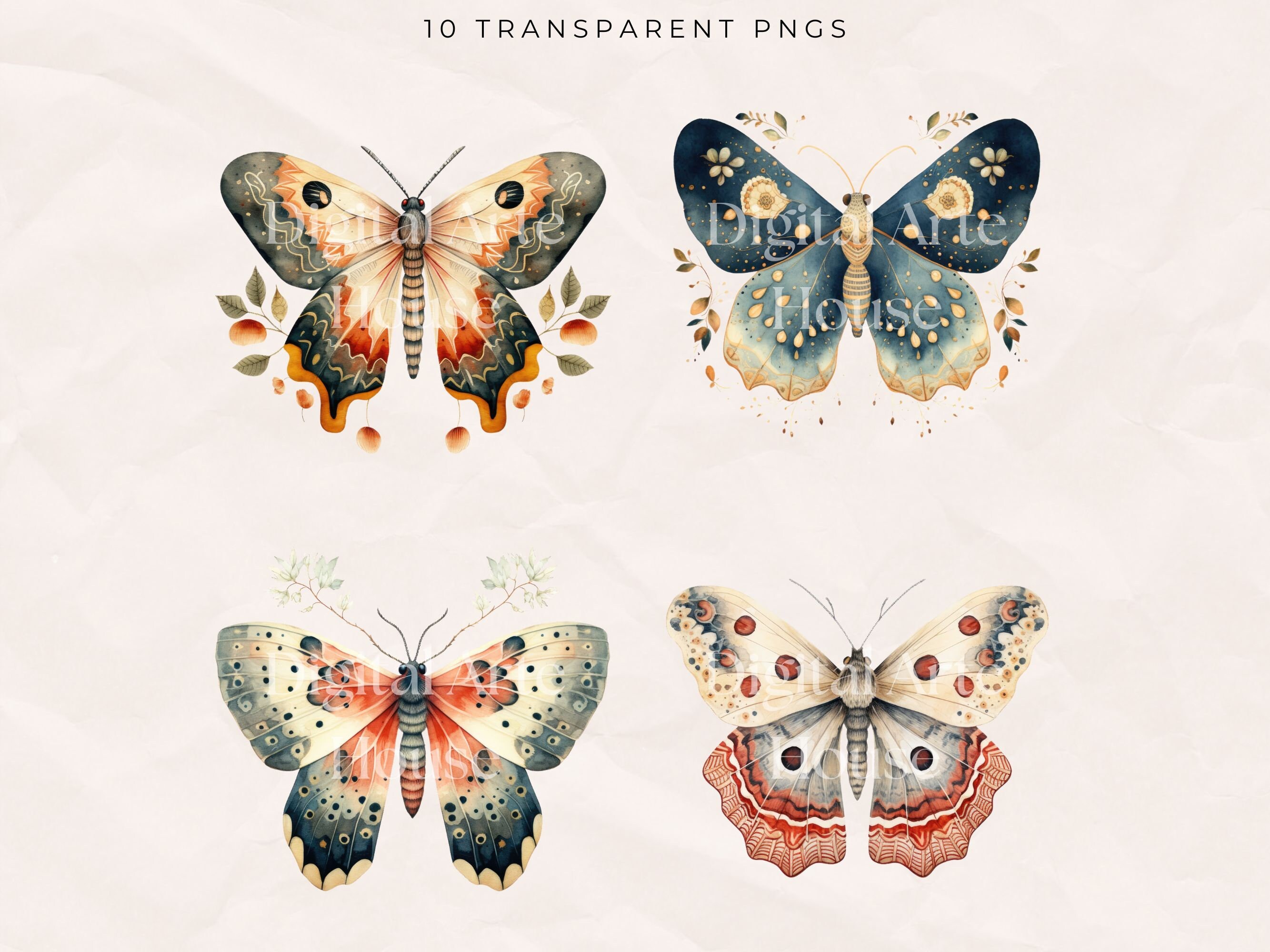 Watercolor Magical Moths Clipart Moths Fantasy Style - Etsy