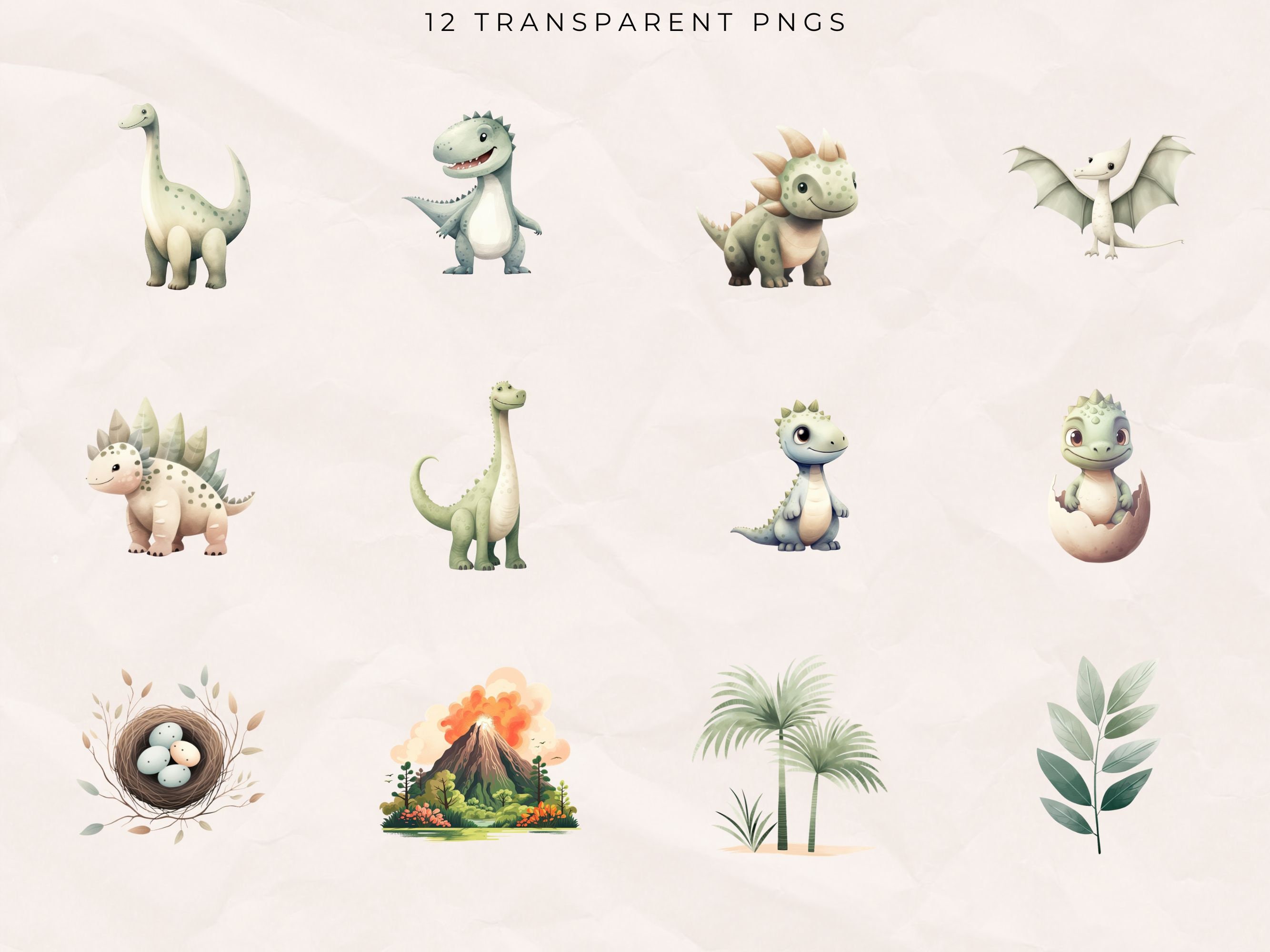 Watercolor Cute Dinosaurs Clipart Bundle Cute Clipart PNG, Baby Nursery ...