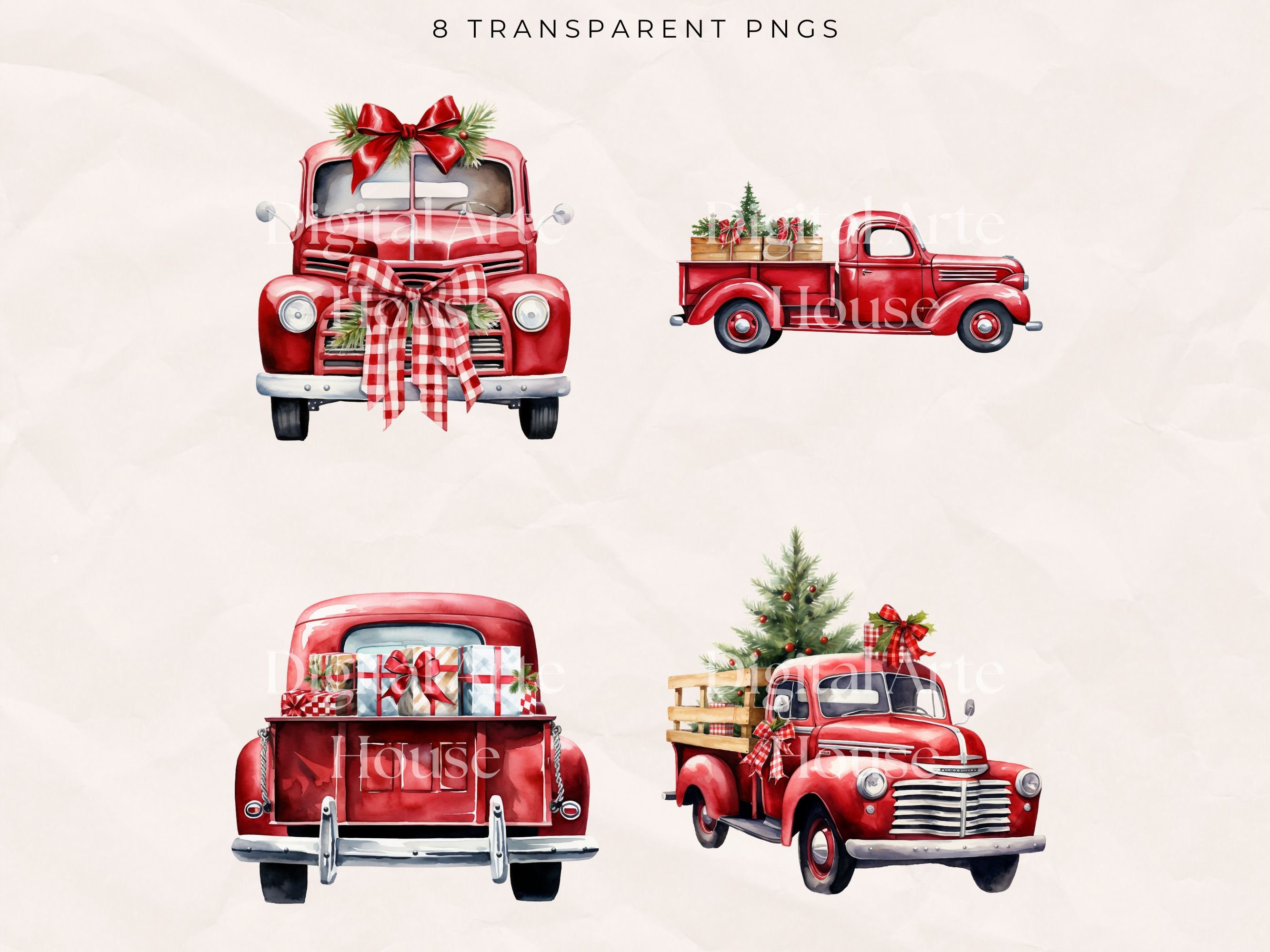 Watercolor Christmas Truck Clipart: PNG Bundle (digital Download) - Etsy