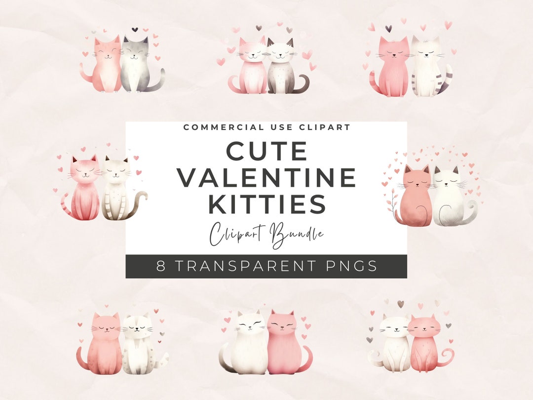 Watercolor Cute Valentine Cats Clipart Bundle - Valentine Cat Mom ...