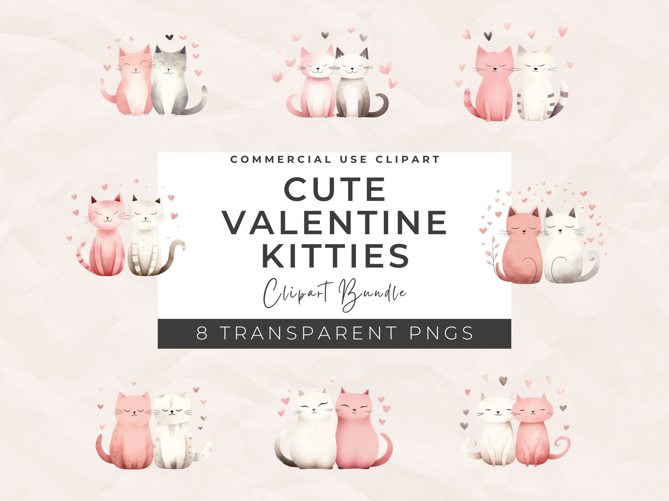 Watercolor Cute Valentine Cats Clipart Bundle Valentine Cat Mom ...