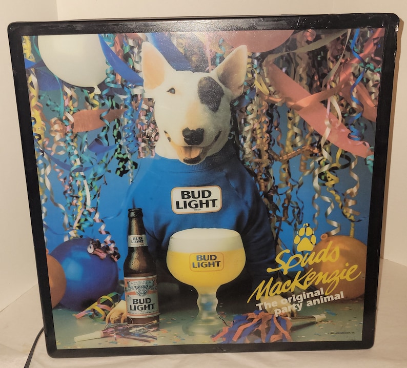 Vintage 1987 Spuds Mackenzie Bud Light Sign, Lighted - the Original ...