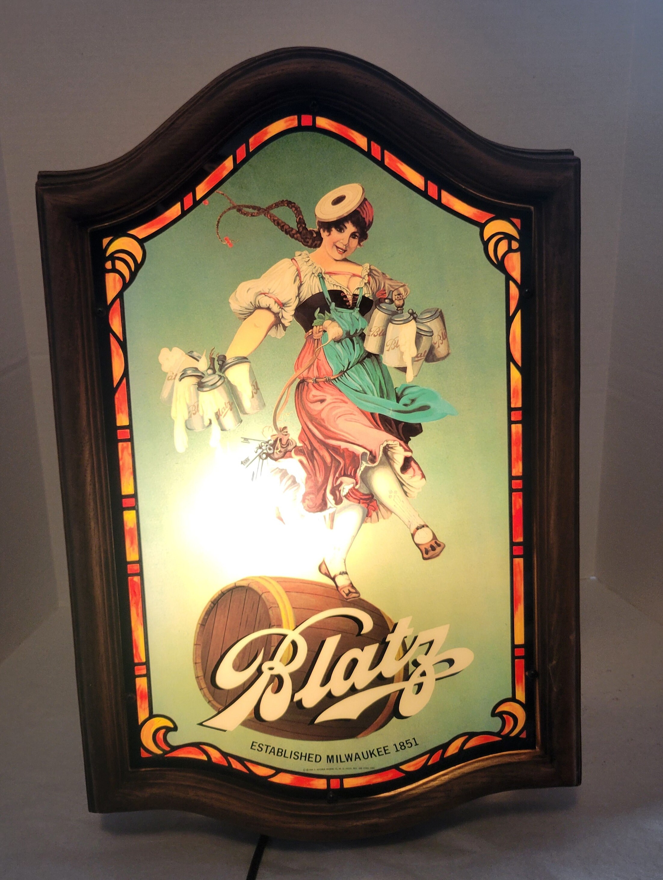 Vintage 1984 Blatz Beer Lighted Sign, Dancing Frau on Barrel - Etsy