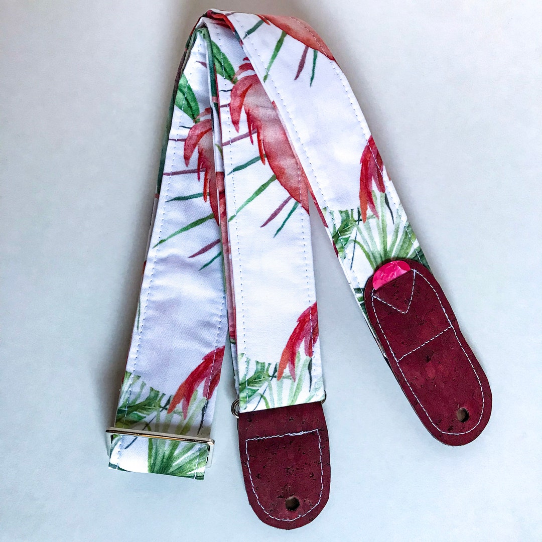 Vegan Guitar Strap | Pink Flamingo Guitar Strap | Handmade Soft ...