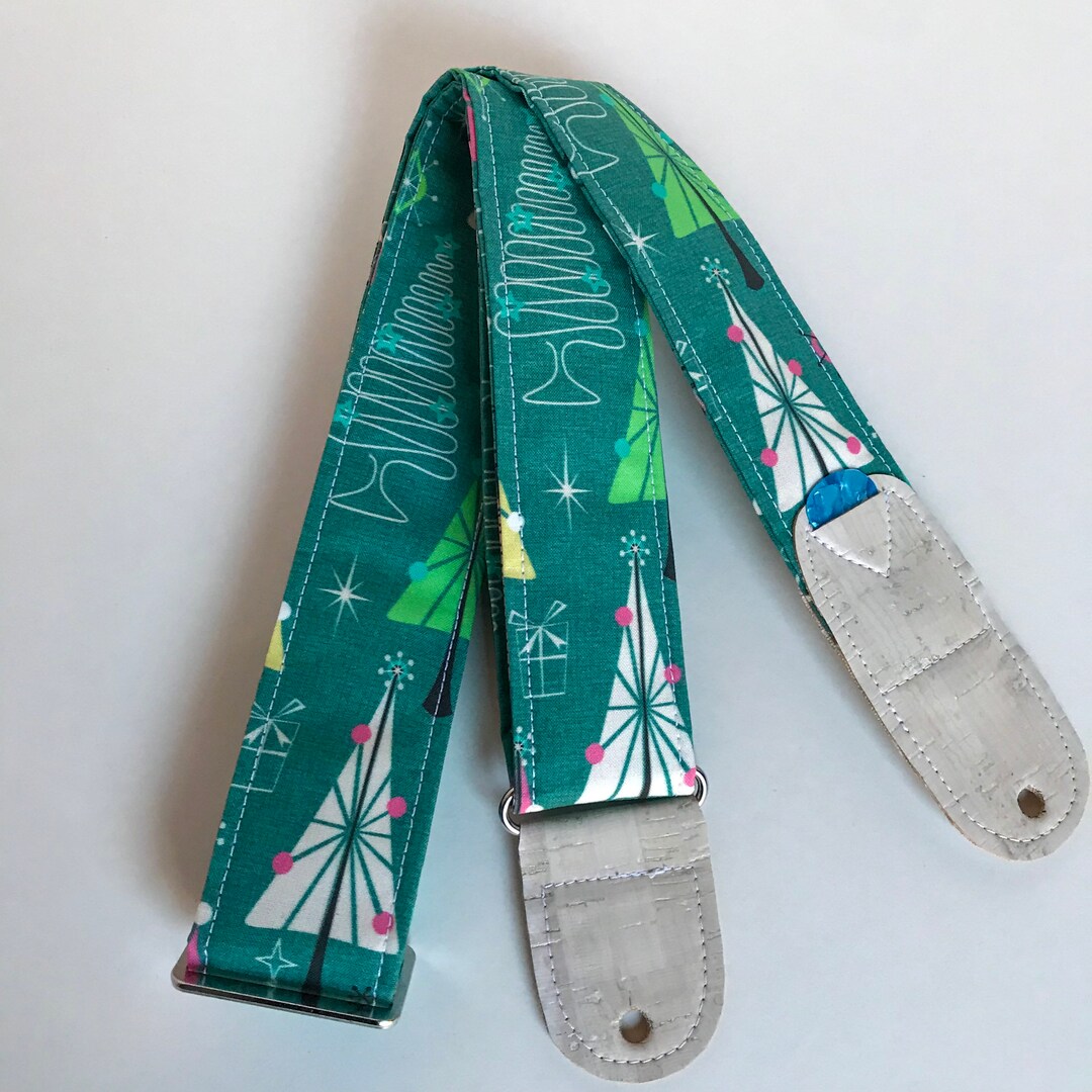 Retro Christmas Trees Guitar Strap Handmade Comfort Vegan Guitar Strap ...