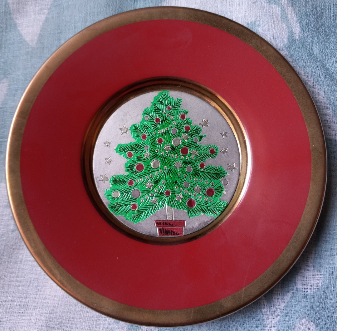 Chokin Christmas Tree Collectible Plate - Etsy