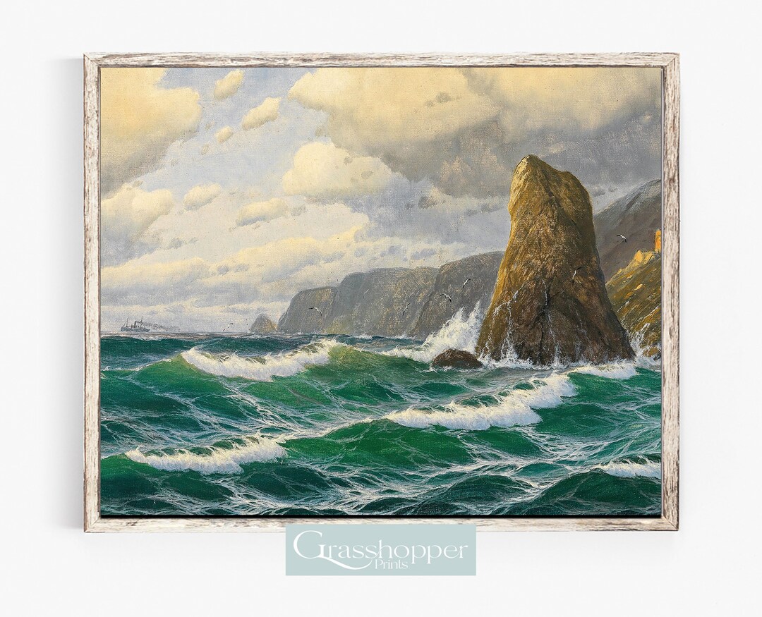 Ocean Painting, Antique Coastal Print, Vintage Seascape, PRINTABLE Wall ...