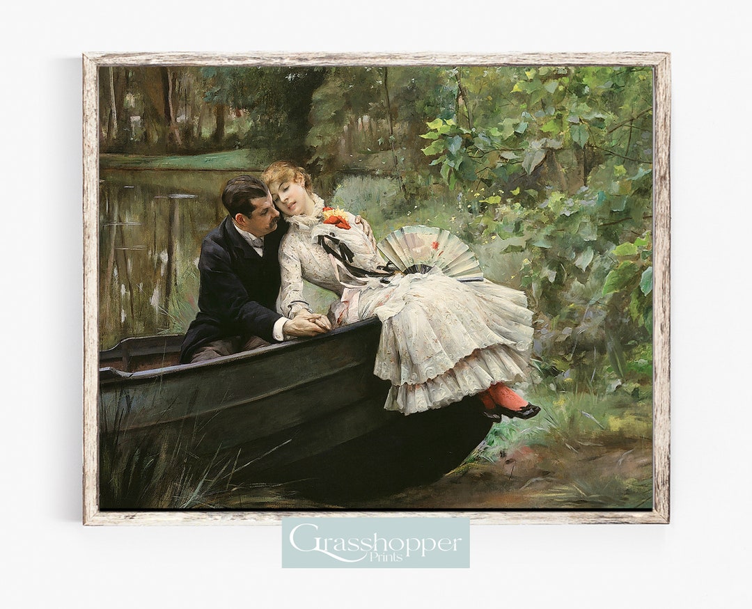 Vintage Oil Painting, Antique Romantic Print, Courting Couple Portrait ...