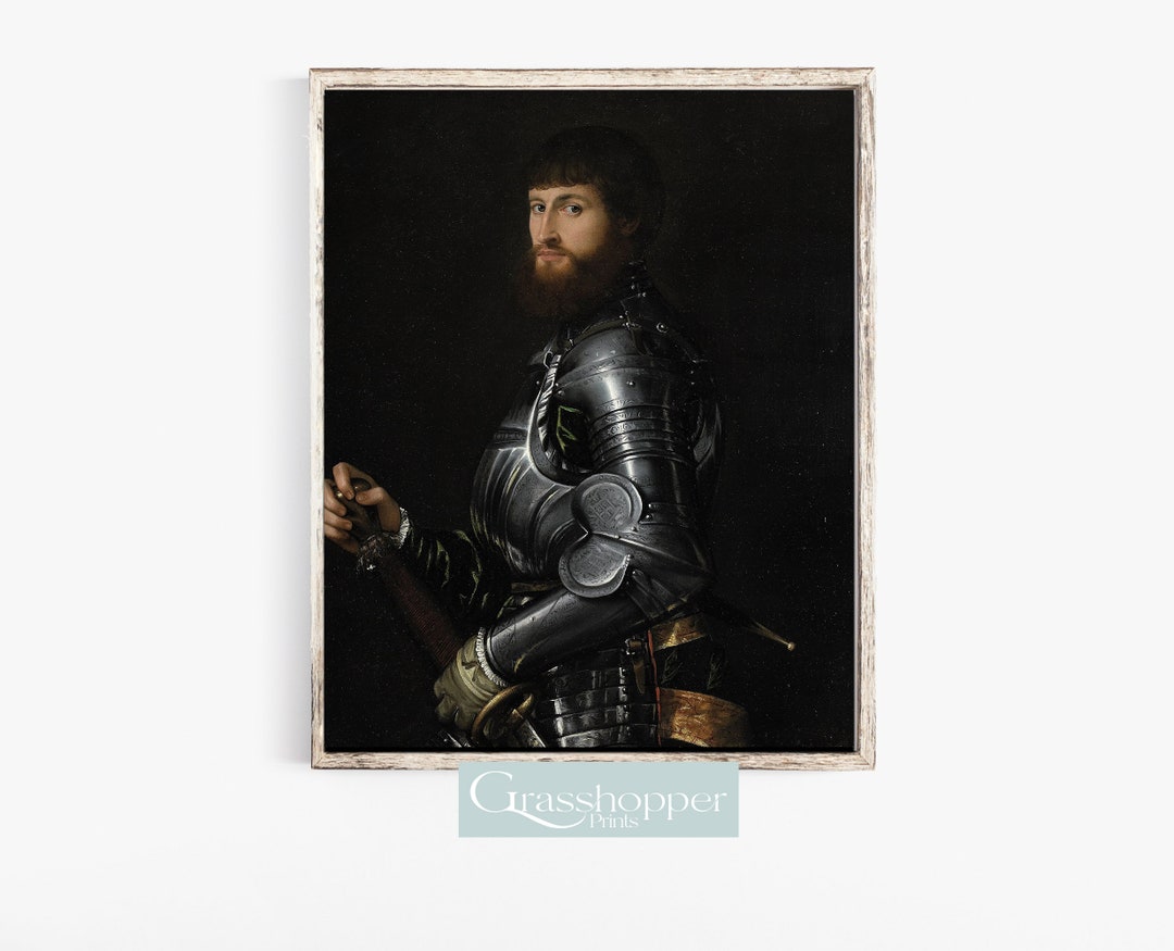 Vintage Medieval Portrait Oil Painting, Knight in Armour Print ...