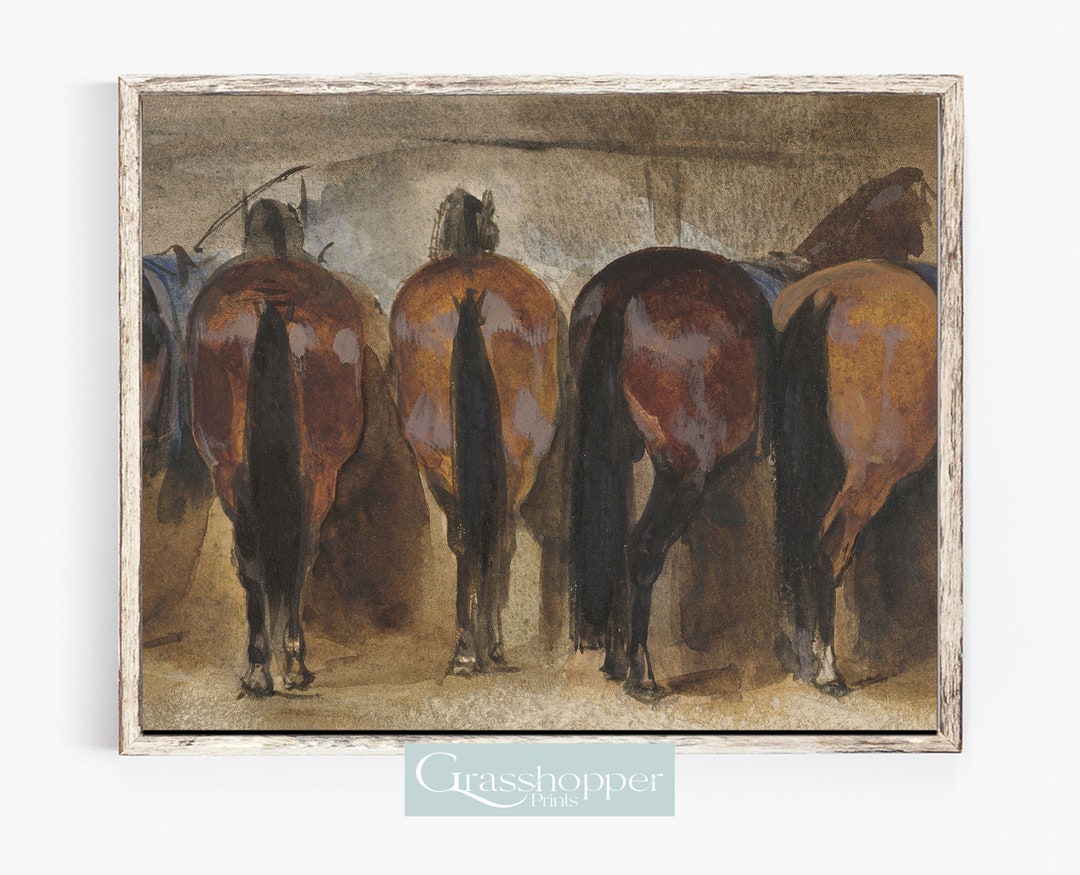 Horses in Stable, Vintage Watercolour Artwork, Antique Horse Prints ...