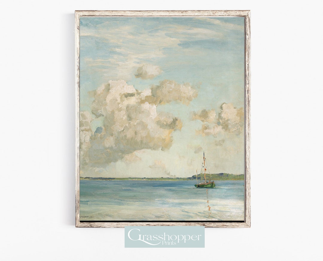 Vintage Sailboat Painting, Muted Nautical Wall Art, PRINTABLE Coastal ...