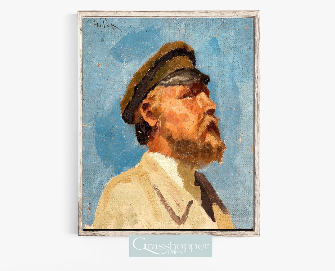 Captain Portrait, Vintage Painting of Man, Eclectic Artwork, Nautical ...