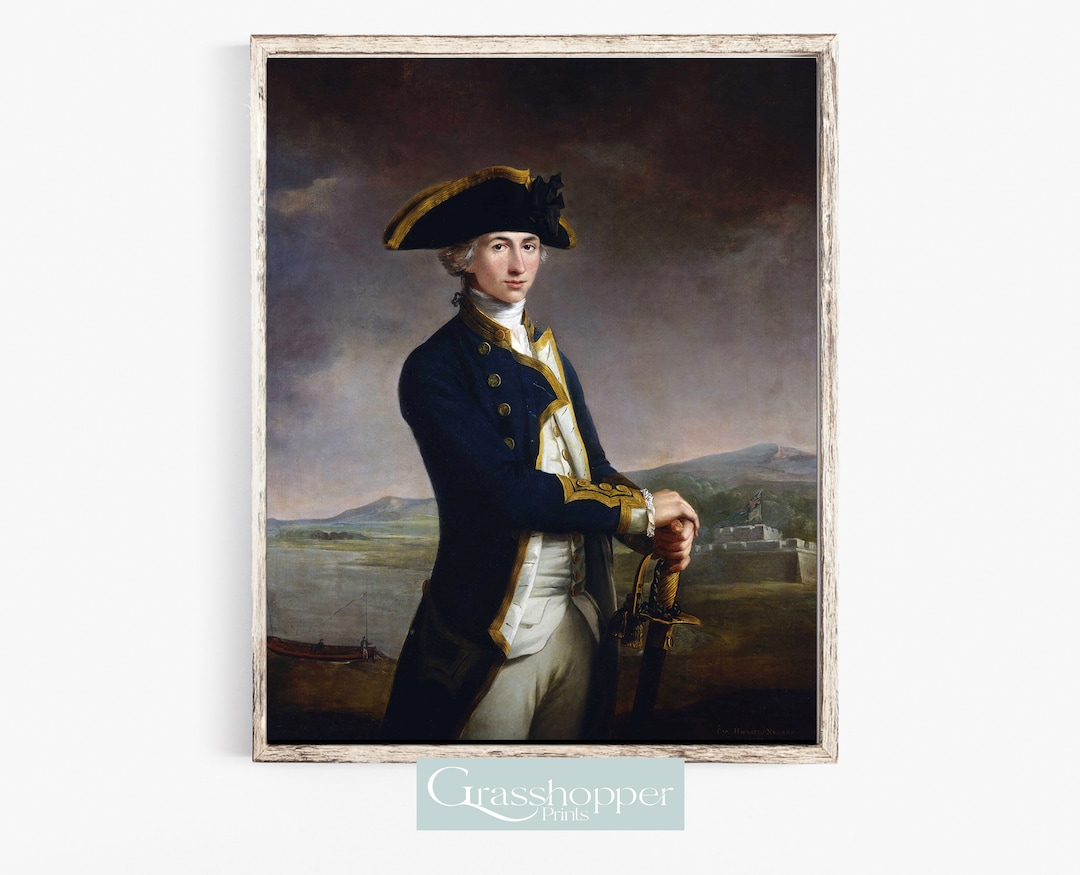 Vintage Portrait of Captain, Gentleman Admiral Painting, Nautical Wall ...
