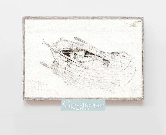 Vintage Boat Sketch Antique Nautical Drawing Cottage Decor | Etsy