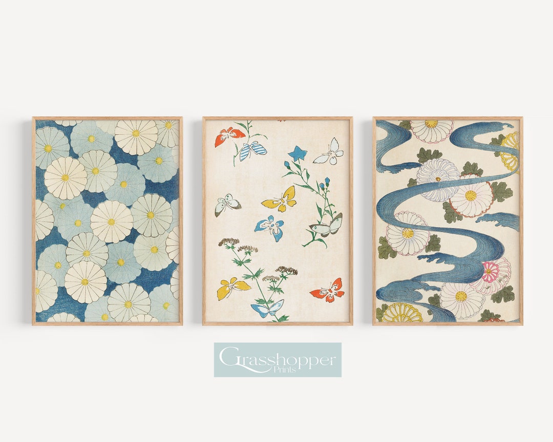 Japanese Boho Flowers, Botanical Wall Art, Japan Floral Prints, Vintage ...