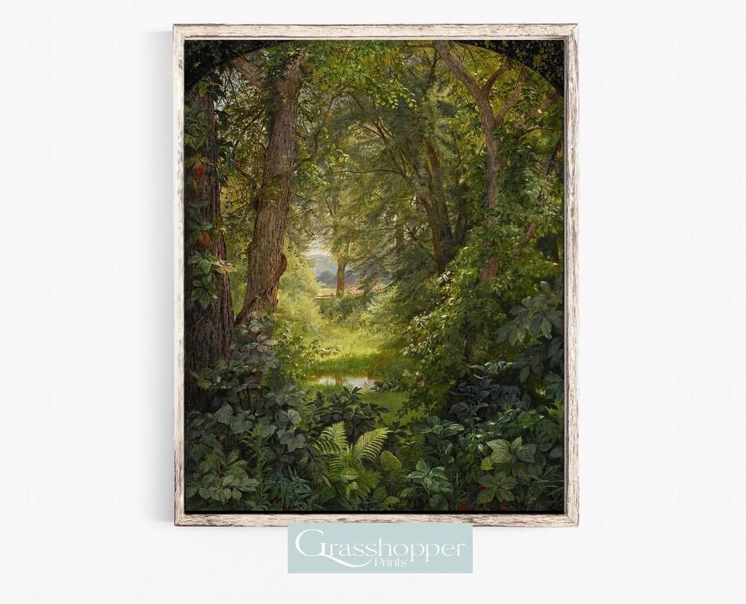 Vintage Forest Print, Nature Landscape Painting, Green Trees Wall Art ...