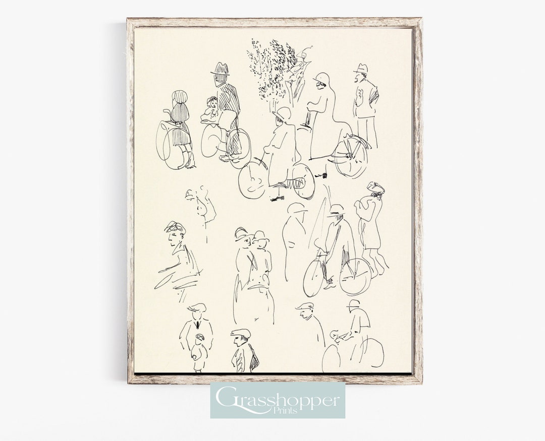 Line Drawing Art Print, Vintage Sketch, Minimalist Artwork, Figure ...