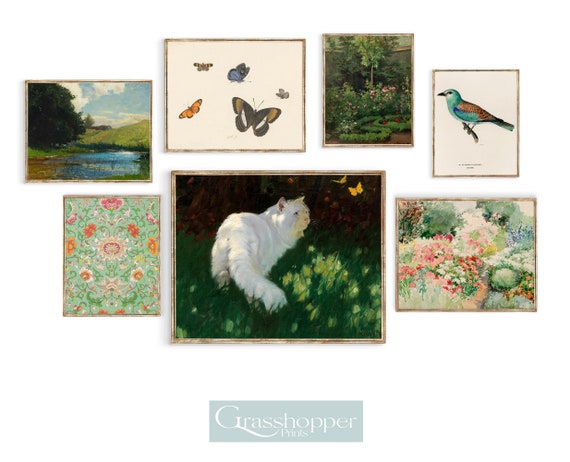 Eclectic Cat Wall Art Vintage Cat Landscape Painting - Etsy