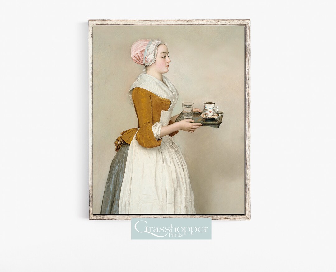 The Chocolate Girl Print, Vintage Rustic Kitchen Painting, Farmhouse ...