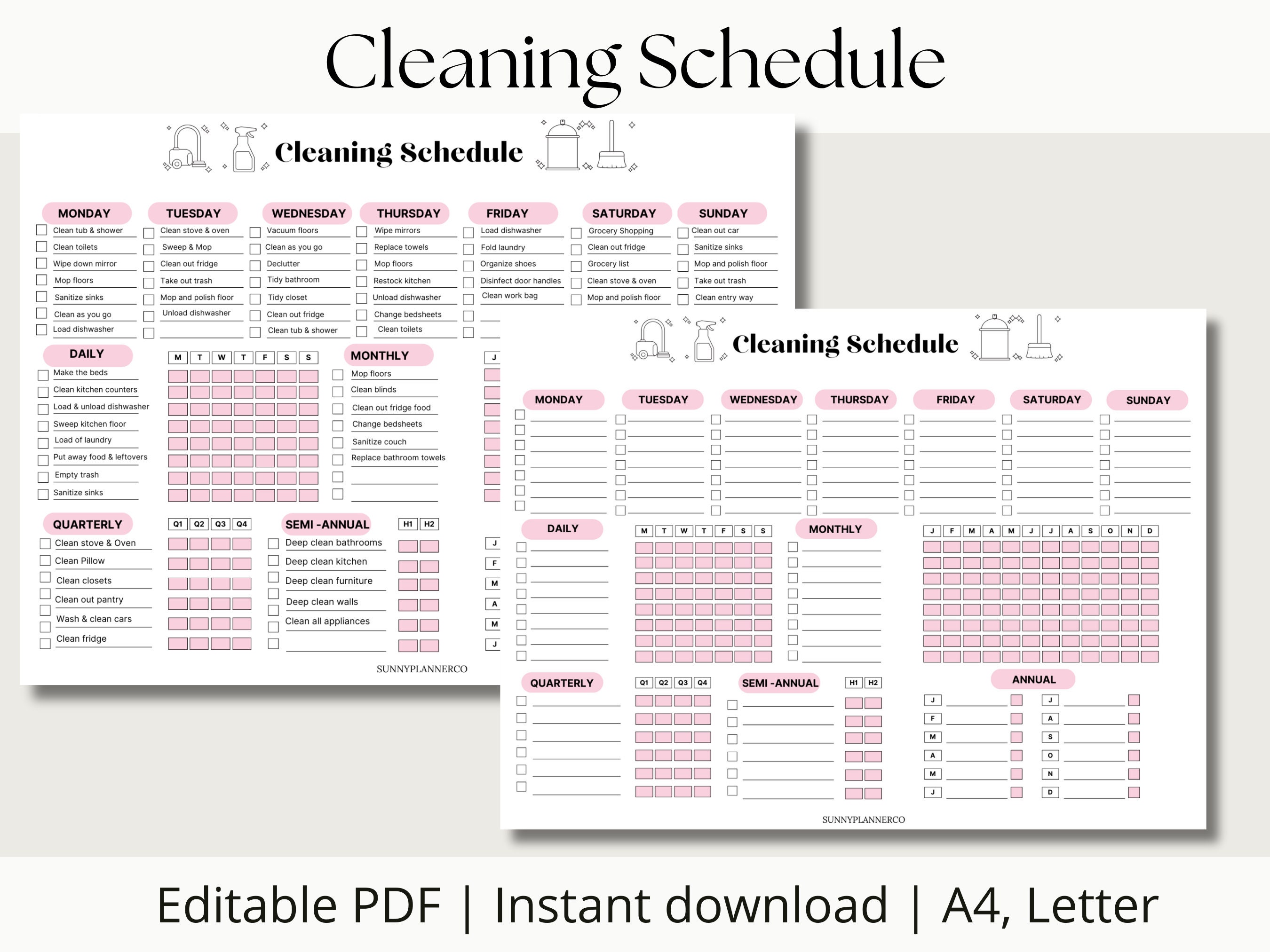 EDITABLE Cleaning Planner, Cleaning Checklist, Cleaning Schedule ...