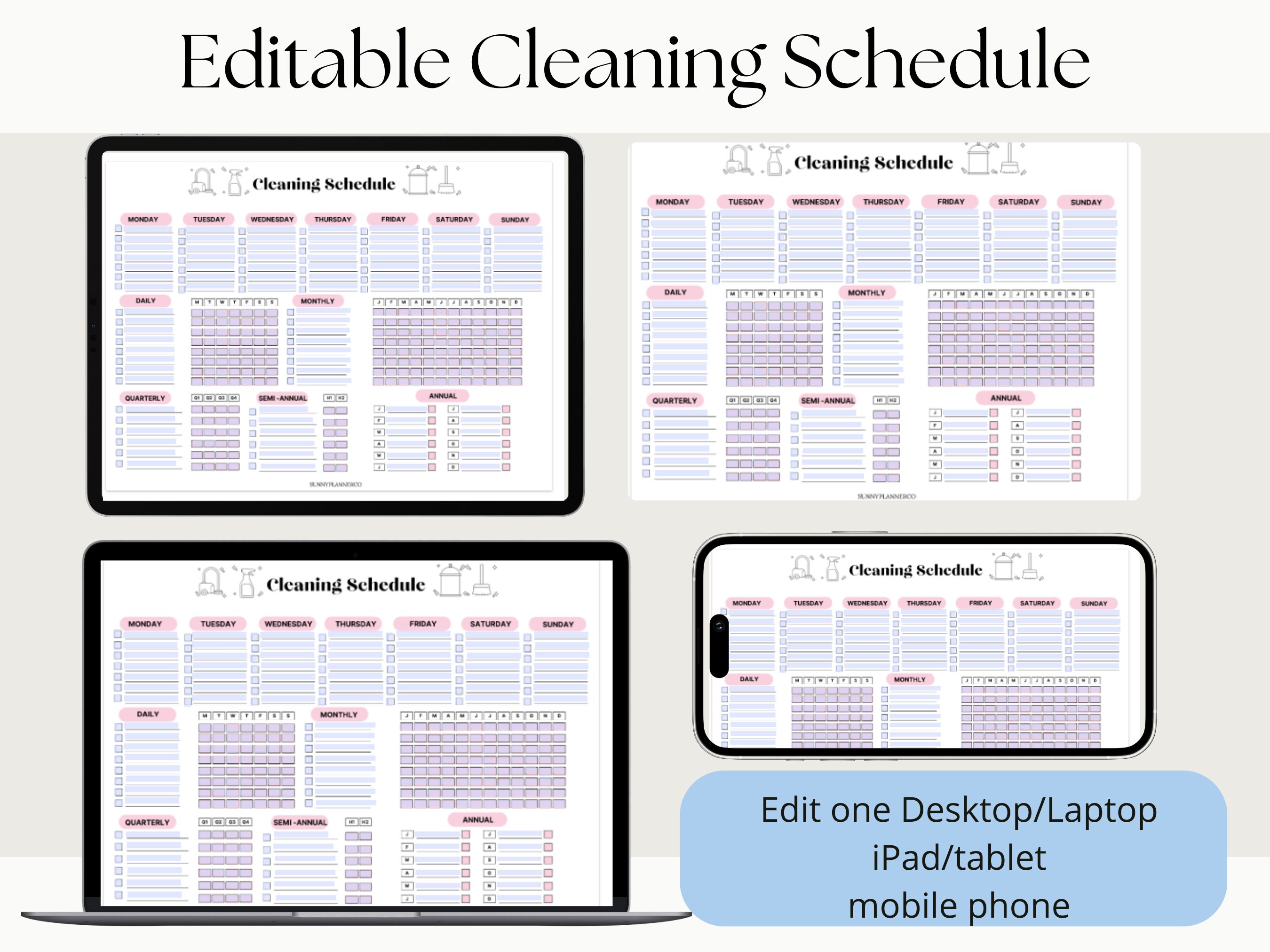 EDITABLE Cleaning Planner, Cleaning Checklist, Cleaning Schedule ...