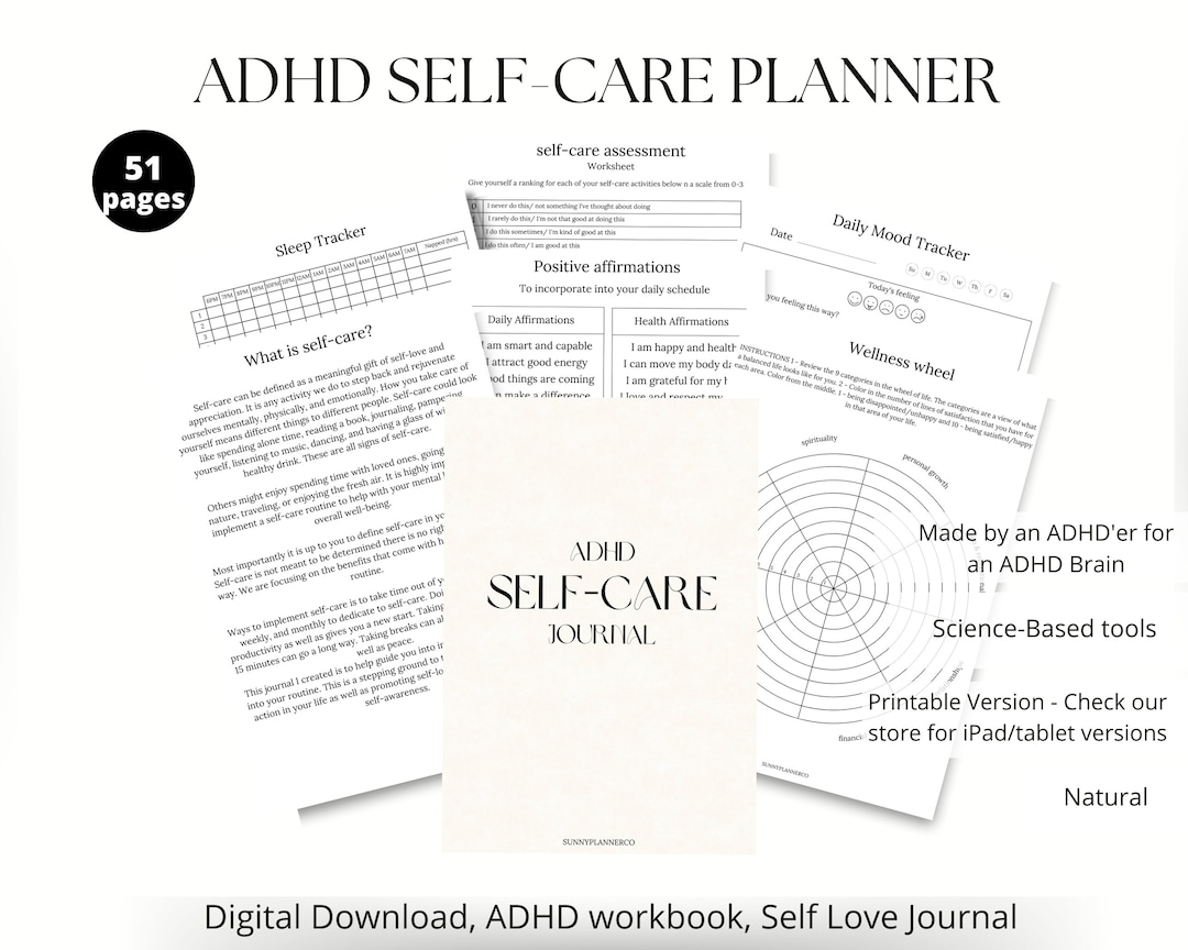 ADHD Self Care Planner Printable Planner Self Care Journal - Etsy