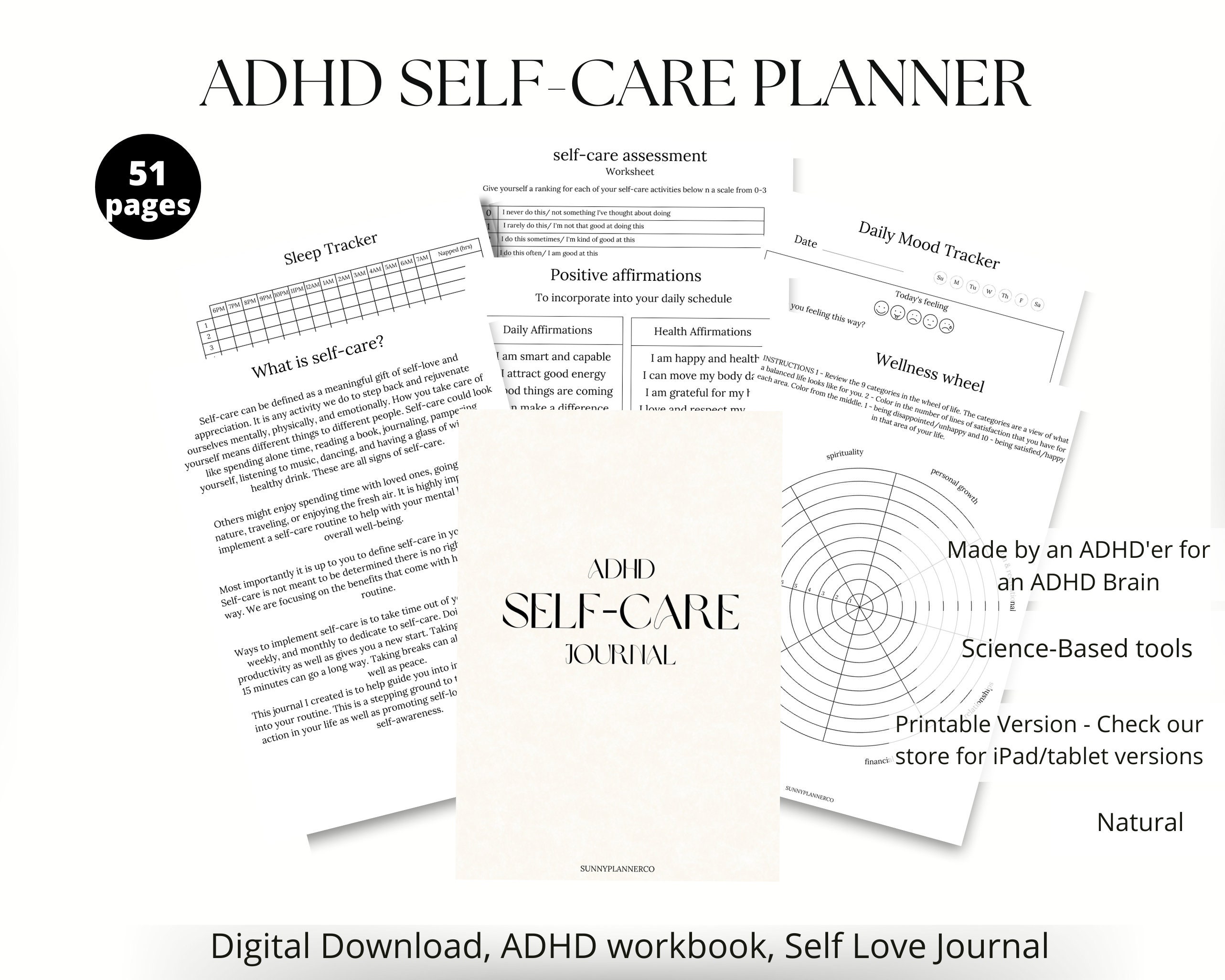 ADHD Self Care Planner Printable Planner Self Care Journal - Etsy