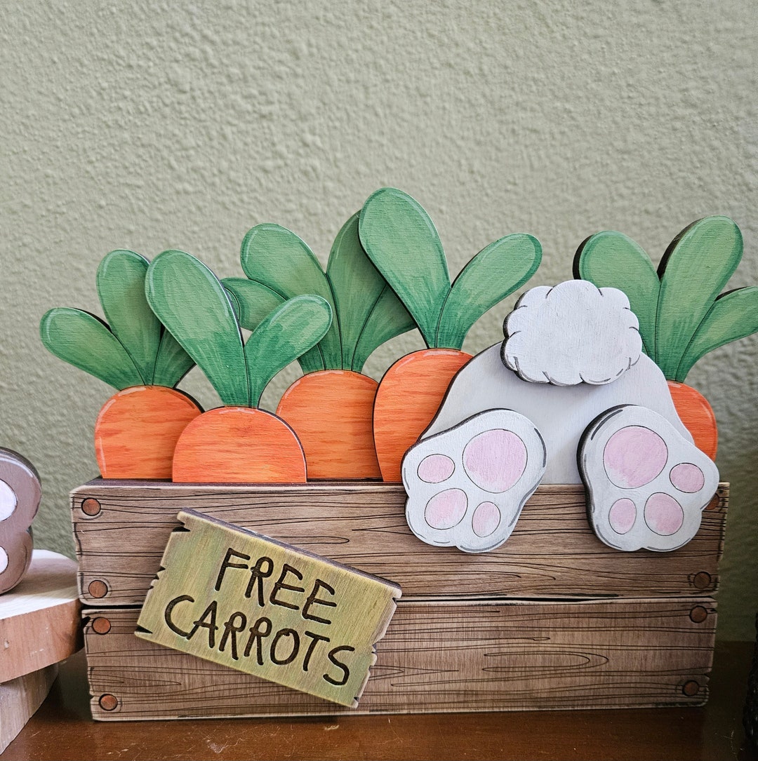 Easter Bunny Carrot Crate Wood Bunny Shelf Sitter Bunny Wood Carrots ...